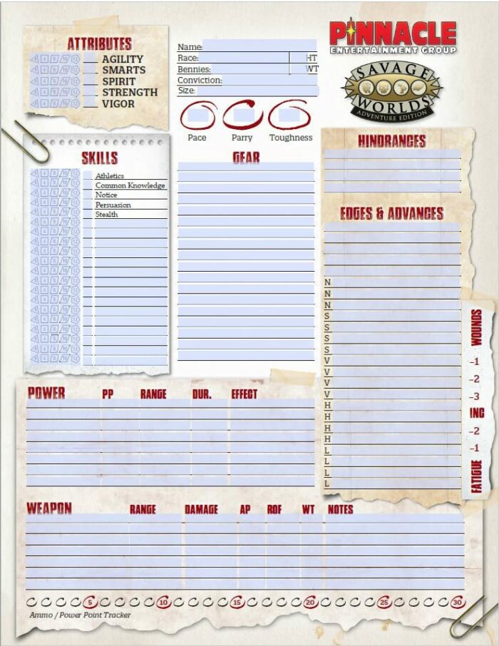 Savage Worlds Character Sheets PDF (SWADE) | Pinnacle Entertainment Group