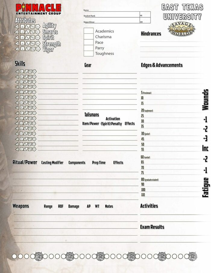 Character Sheets | Pinnacle Entertainment Group