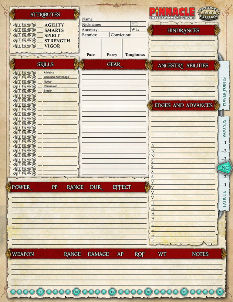 Character Sheets | Pinnacle Entertainment Group